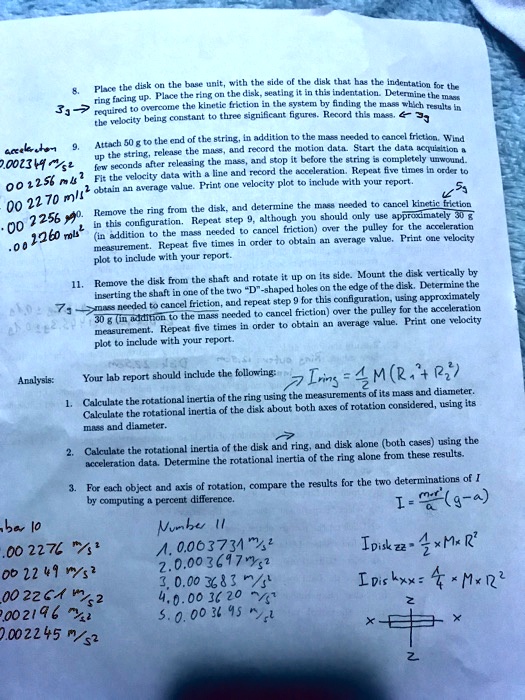 SOLVED: Calculate the rotational inertia of the disk and ring, and disk ...