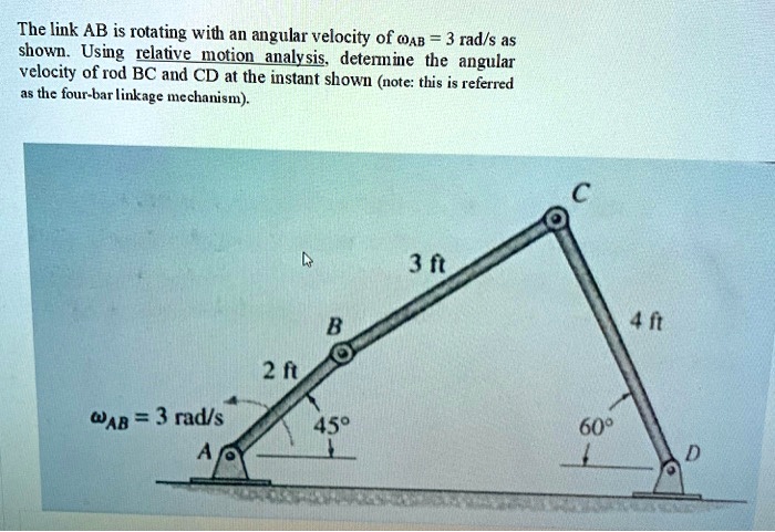 The link AB is rotating with an angular velocity of AB = 3 rad/s as shown. Using relative motion ...