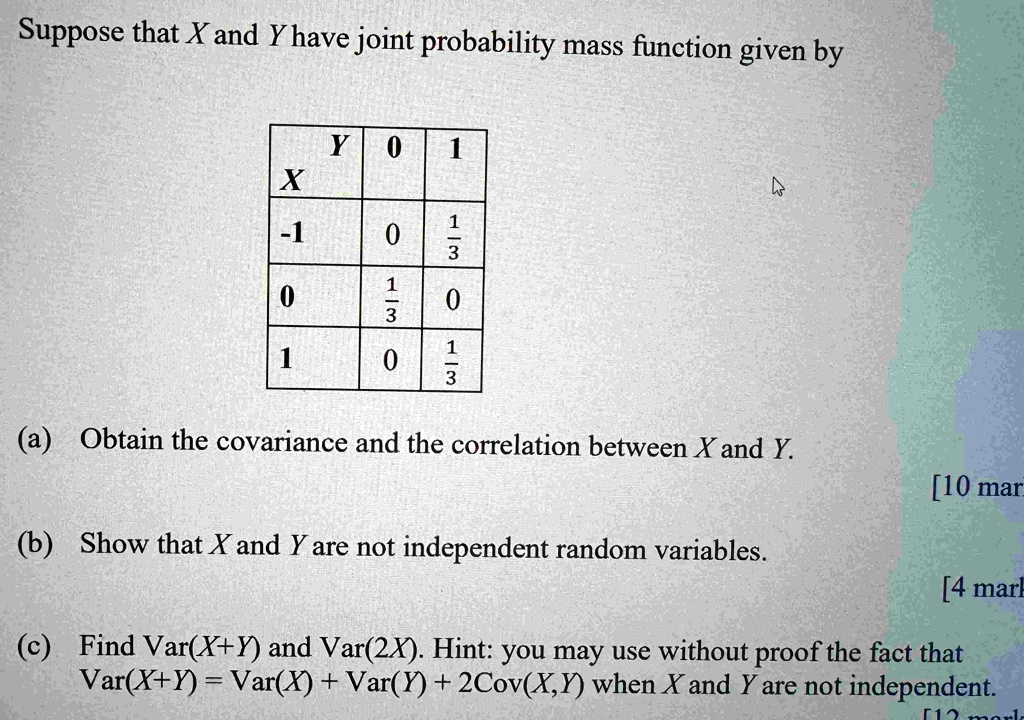 Suppose that X and Y have joint probability mass function given by Y 0 ...
