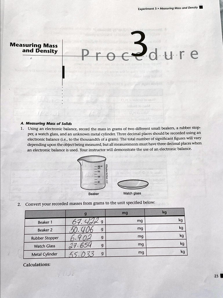 Measuring Mass and Density Experiment 3 • Measuring Mass and Density ...