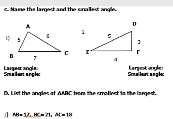 [GET ANSWER] C. Name the largest and the smallest angle. D A 2. 6 5 1 ...