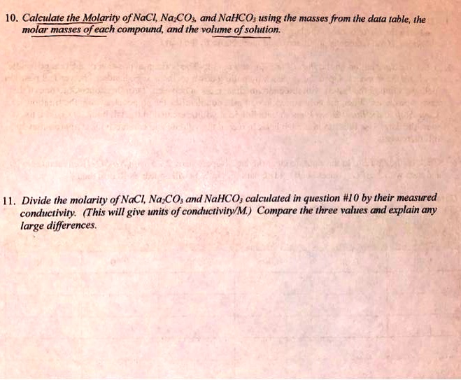 10 calculate the molarity of nacl naco and nahco using the masses from ...
