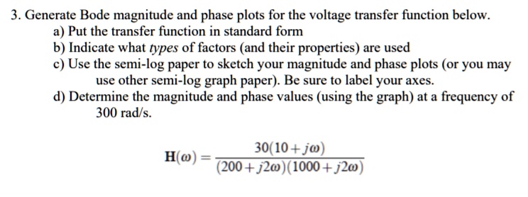 SOLVED: Generate Bode magnitude and phase plots for the voltage transfer function below.