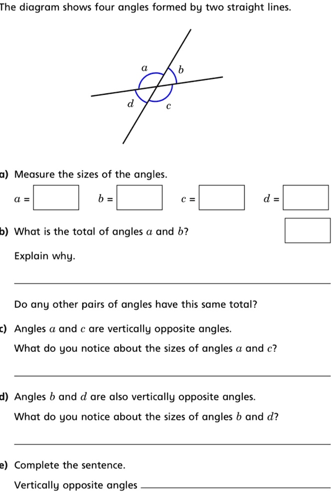The diagram shows four angles formed by two straight lines. a b d c a ...