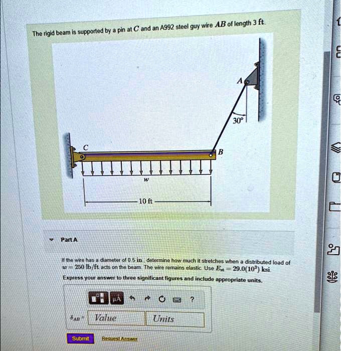 SOLVED: Texts: The rigid beam is supported by a pin at C and an A992 ...