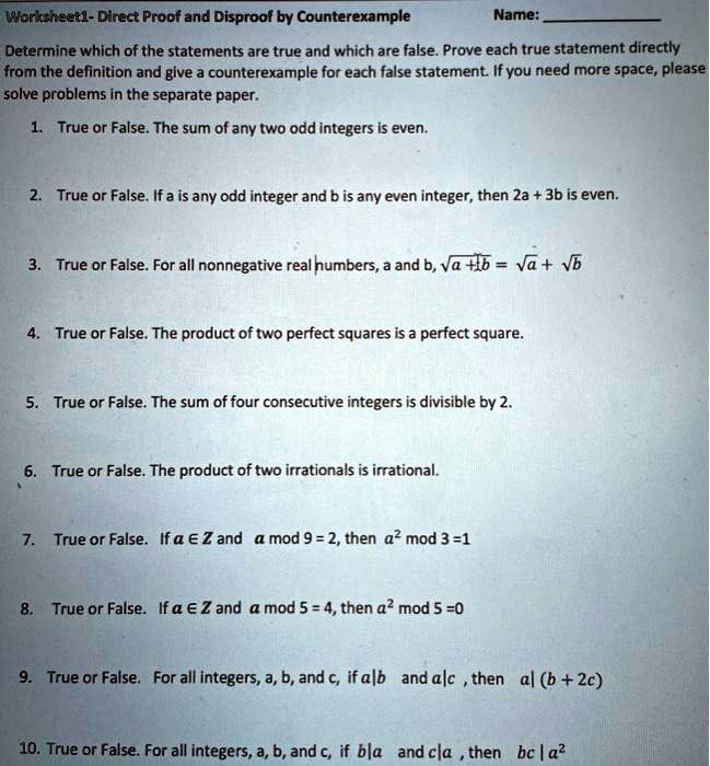 wjoresheetl direct proof and disproof by counterexample name determine ...