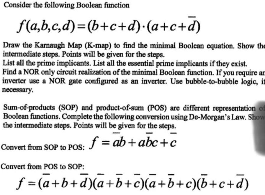 Solved Consider The Following Boolean Function Fabcd Bcdacd Draw The Karnaugh