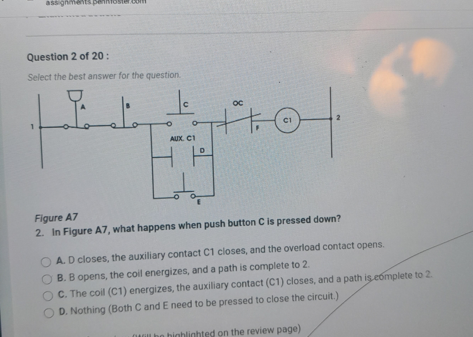 Question 2 of 20 : Select the best answer for the question. Figure A7 2. In Figure A 7, what ...