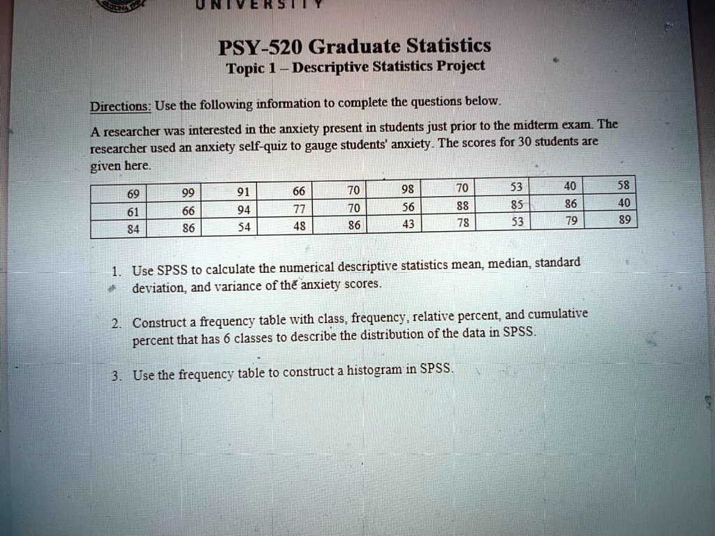 SOLVED: f UNIVERSITY PSY-520 Graduate Statistics Topic 1 - Descriptive ...