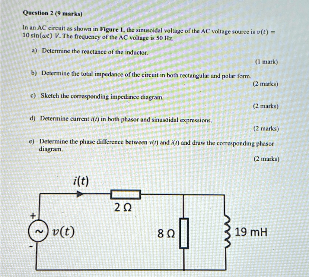 Question 2 (9 marks) In an AC circuit as shown in Figure 1, the sinusoidal voltage of the AC ...