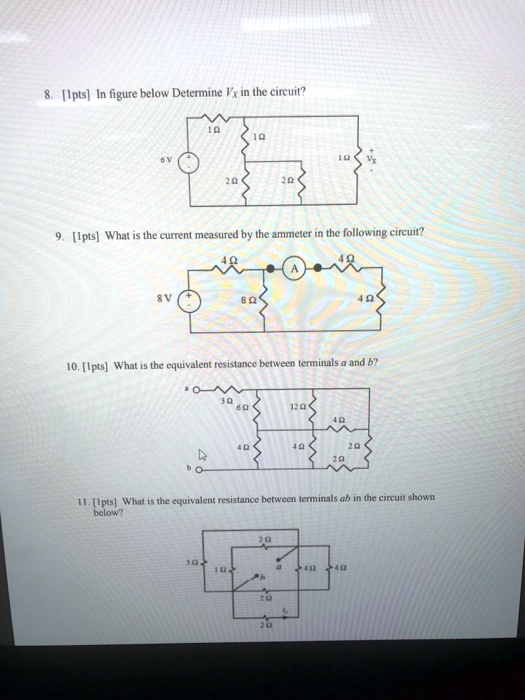 SOLVED: 8. In the figure below, determine V in the circuit. 9. What is the current measured by ...