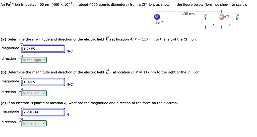 SOLVED: Fe3 + ion is located 400 nm (400 about 4000 atomic diameters) from CI ion, as shown in ...