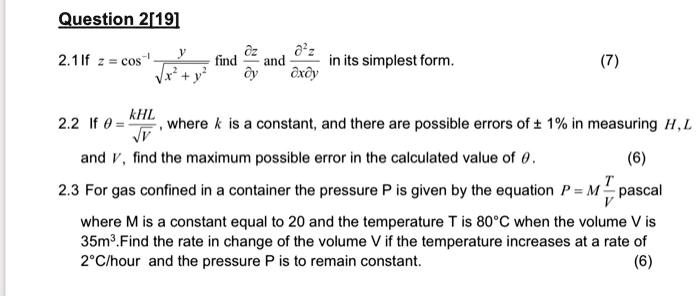 SOLVED: Texts: MTC2691 Question 2[19] 2.1 If z = √(x^2 + y^2) in its ...