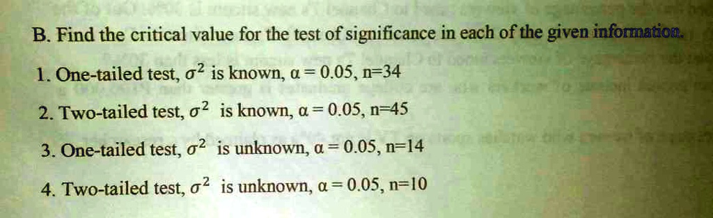 B. Find the critical value for the test of significance in each of the ...