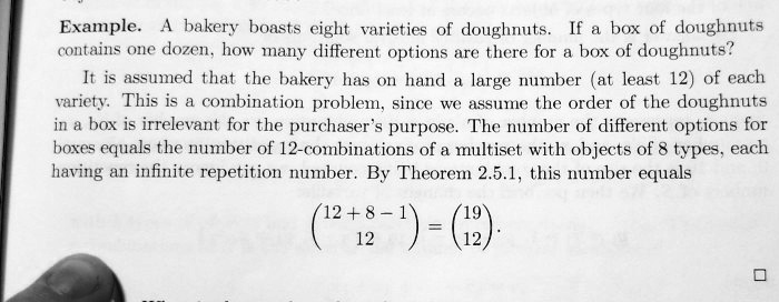 SOLVED: Example: The bakery boasts eight varieties of doughnuts. A box ...