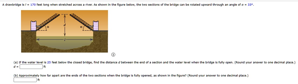 SOLVED: Drawbridge The drawbridge is 170 feet long and stretches across ...
