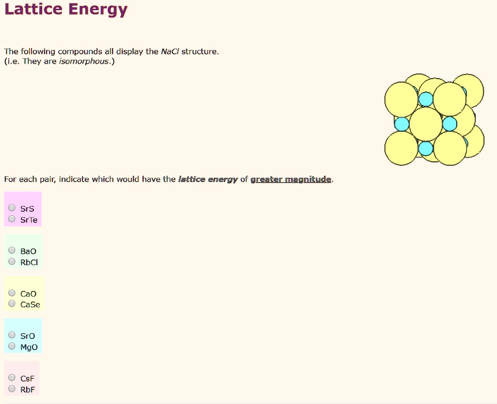Lattice Energy The following compounds all display the NaCl structure ...