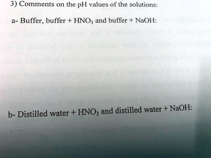 SOLVED:3) Comments on the pH values of the solutions: a- Buffer; buffer ...