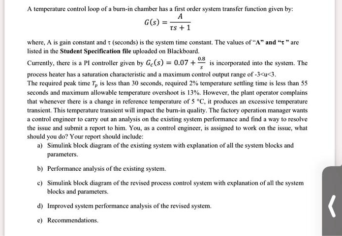 temperaturc contol oop burn in chambcr has first order sstem transfer ...