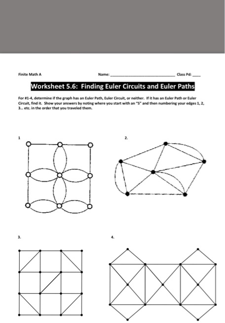 Solved Finite Math A Name Class Pd Worksheet 56 Finding Euler Circuits And Euler Paths For