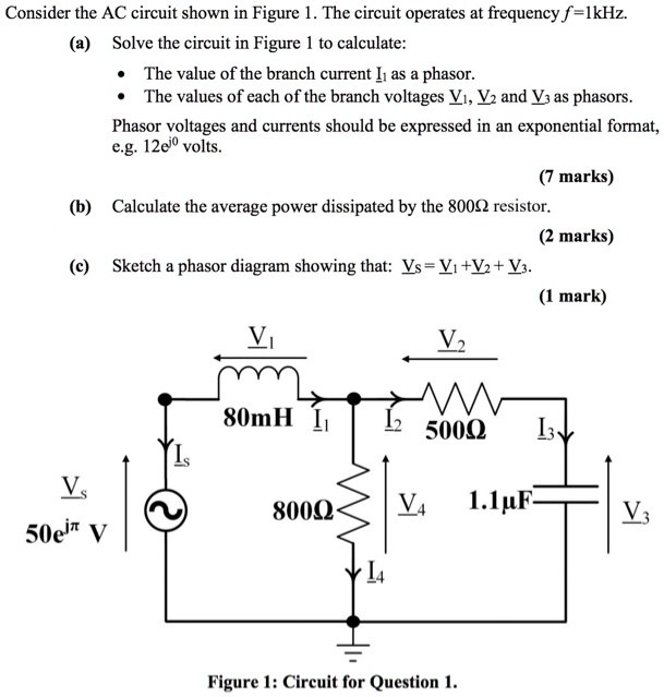 SOLVED: Consider the AC circuit shown in Figure 1. The circuit operates ...