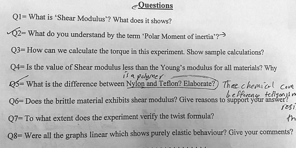 SOLVED: Questions: Q1: What is Shear Modulus? What does it show? Q3 ...