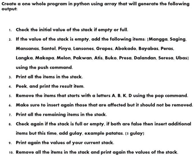 Create a one whole program in python using array that will generate the ...
