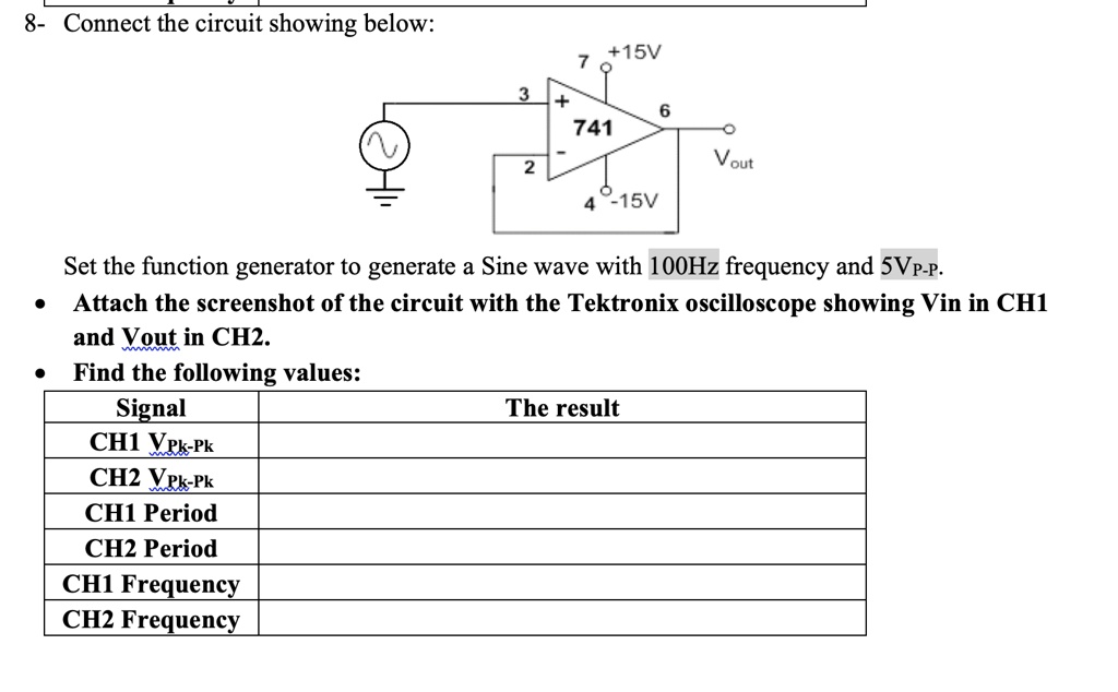 8- Connect the circuit showing below: • • +15V 7? 3 + 6 741 Vout 2 4 ...