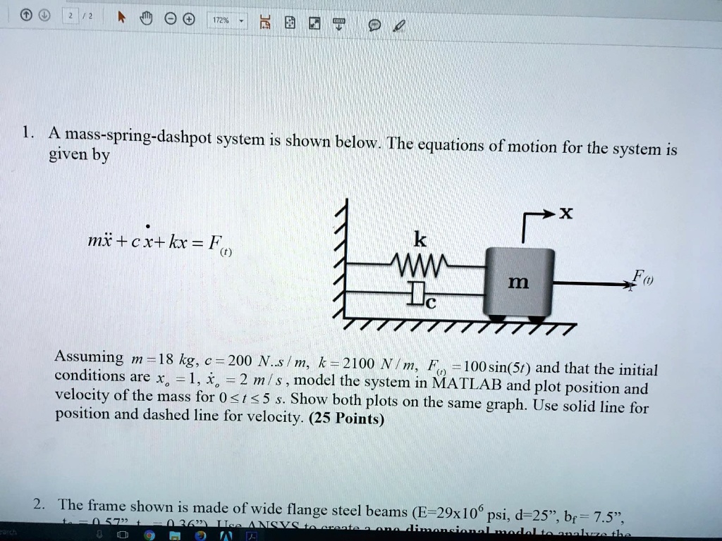 a mass spring dashpot system is shown below the equations of motion for ...
