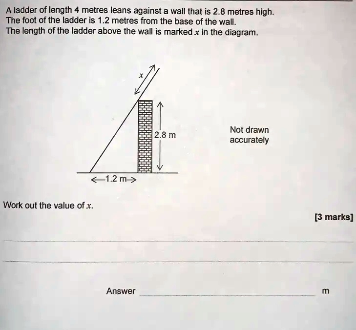 a ladder of length 4 metres leans against a wall that is 28 metres high ...