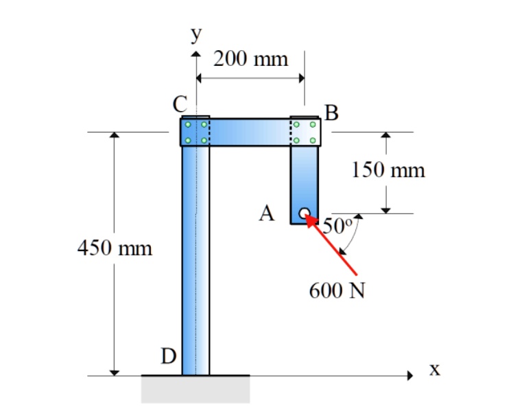 SOLVED: A 600 Force is applied to a pole as shown in the figure ...