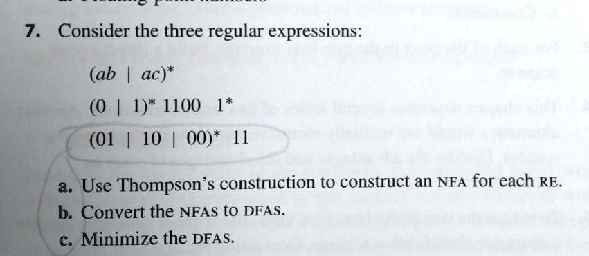 SOLVED: Consider the three regular expressions: op1qp 01*11001* (011000*11) a. Use Thompson's ...