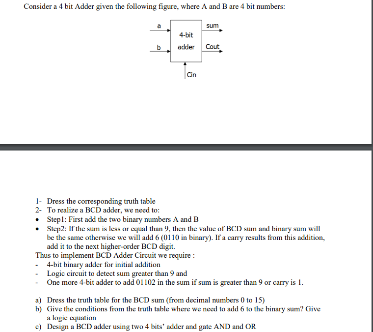 Consider a 4 bit Adder given the following figure, where A and B are 4 ...