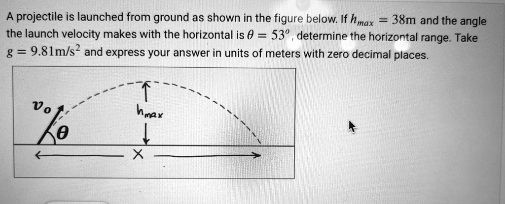 SOLVED: A projectile is launched from ground as shown in the figure below. If h(max)=38m and the ...