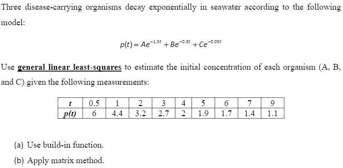 SOLVED: Using MATLAB Three disease-carrying organisms decay ...