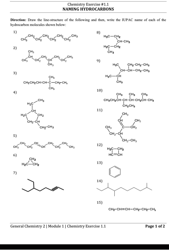chemistry exercise 11 naming hydrocarbons direction draw the line structure of the following and ...