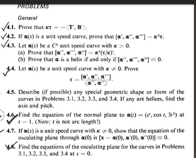 problems general va1 prove that kt t b v42 ifas is unit specd curve prove that a a kt v43 let as ...