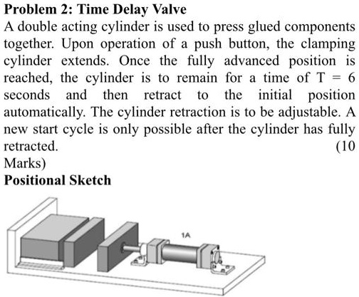 SOLVED: Problem 2: Time Delay Valve A double acting cylinder is used to press glued components ...