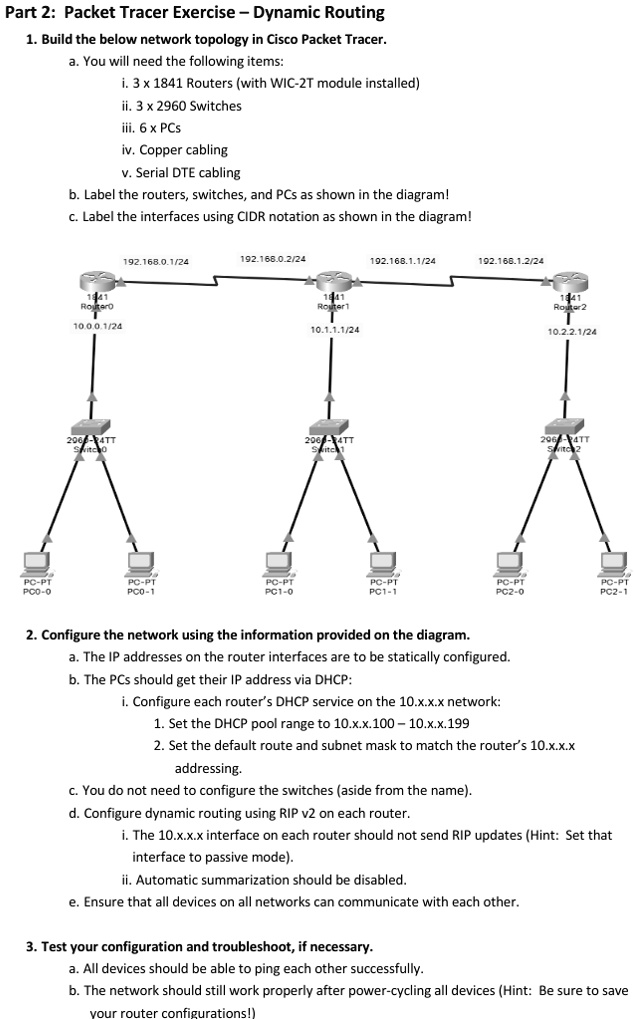 part 2 packet tracer exercise dynamic routing 1 build the below network topology in cisco packet ...