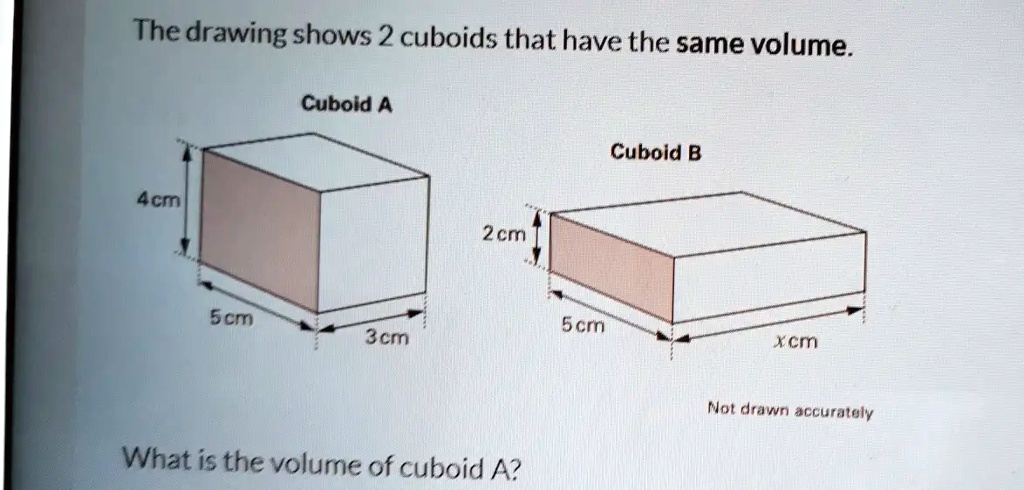 The drawing shows 2 cuboids that have the same volume. 4cm Cuboid A 2cm ...