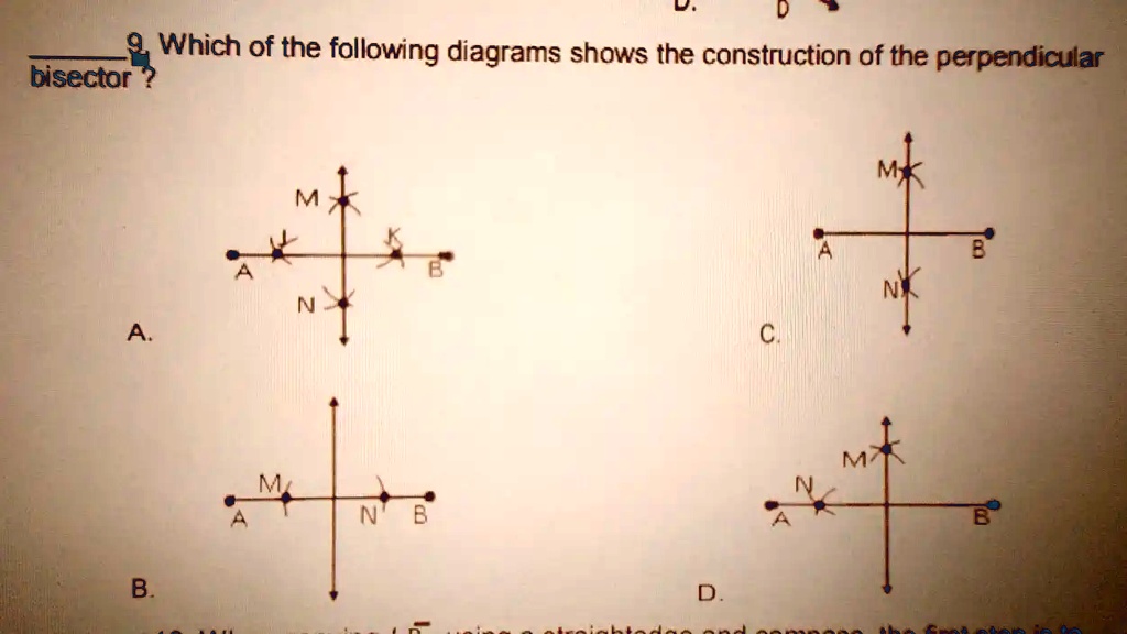 SOLVED: Which of the following diagrams shows the construction of the perpendicular bisector M B D