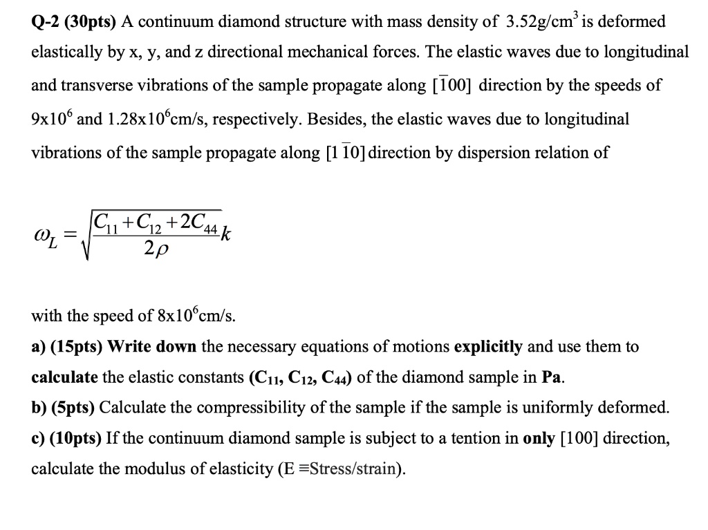 SOLVED: Q-2 (3Opts) A continuum diamond structure with mass density of ...