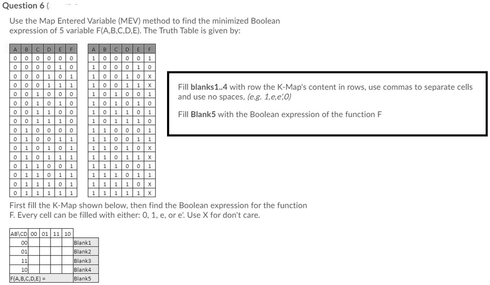 Solved Question 6 Use The Map Entered Variable Mev Method To Find The Minimized Boolean 3249