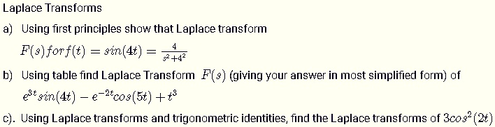 SOLVED: Laplace Transforms: Using first principles, show that the ...