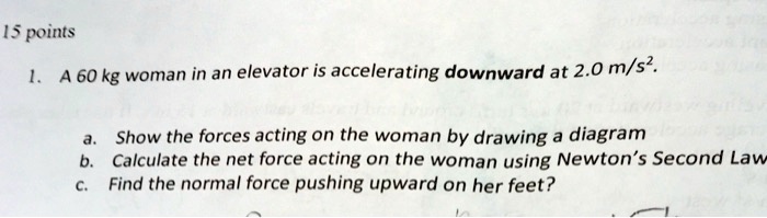 Solved 15 Points A 60 Kg Woman In An Elevator Is Accelerating Downward