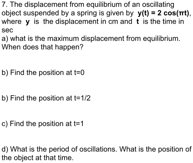Solved The Displacement From Equilibrium Of An Oscillating Object Suspended By A Spring Is