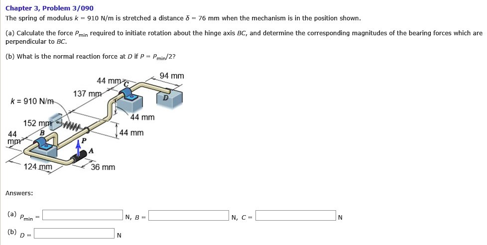 SOLVED: Chapter 3, Problem 3/090 The spring of modulus k = 910 N/m is ...