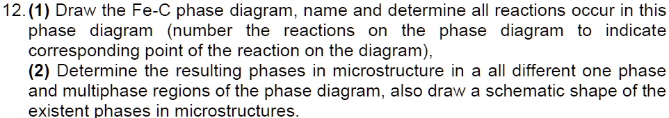 12.(1) Draw the Fe-C phase diagram, name and determine all...