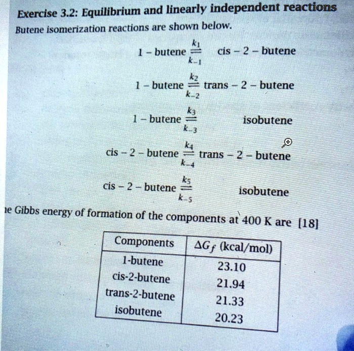 Exercise 3.2: Equilibrium and linearly independent reactions Butene ...