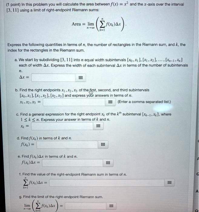 SOLVED:point) In this problem you will calculate the area between f (x) = x" and the X-axis over ...